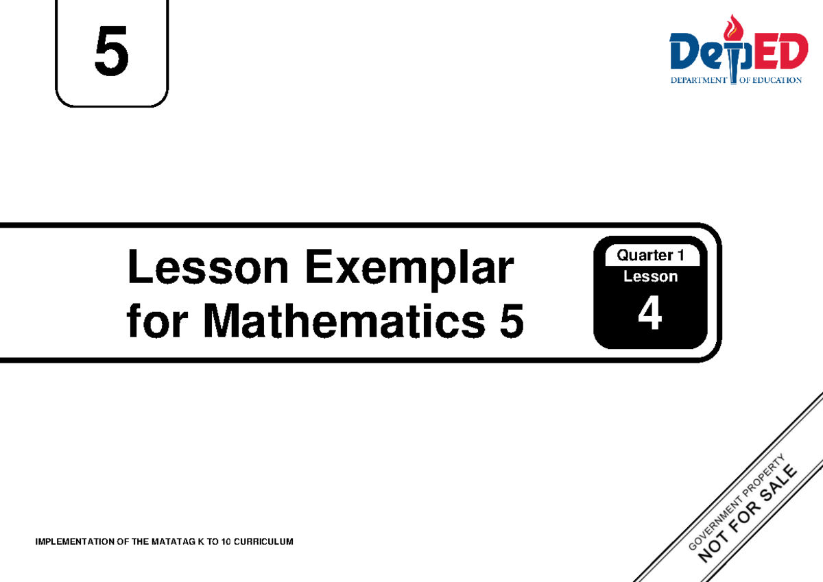 F2 Q1 LE Math-5 Lesson 4 Week 4: Implementing MATATAG Curriculum - Studocu