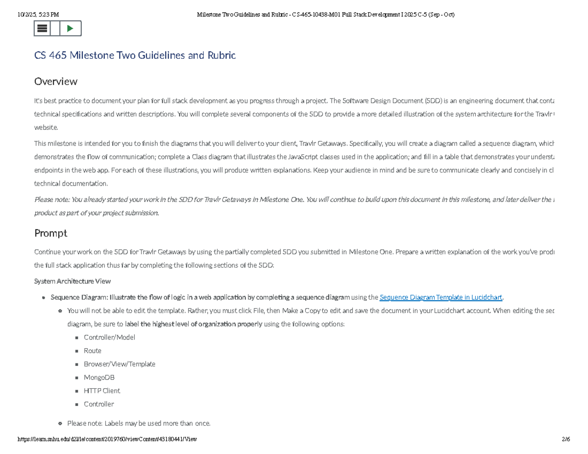 Milestone Two Guidelines & Rubric - CS 465 Full Stack Dev I 2025 - Studocu