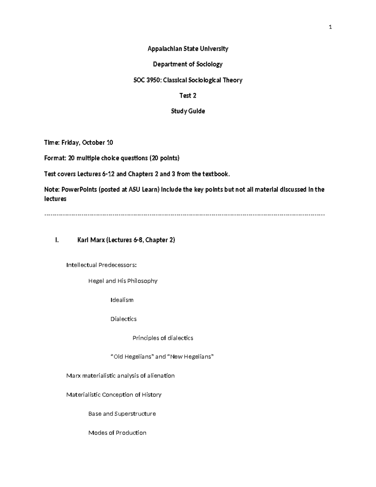 SOC 3950: Classical Sociological Theory Test 2 Study Guide - Studocu
