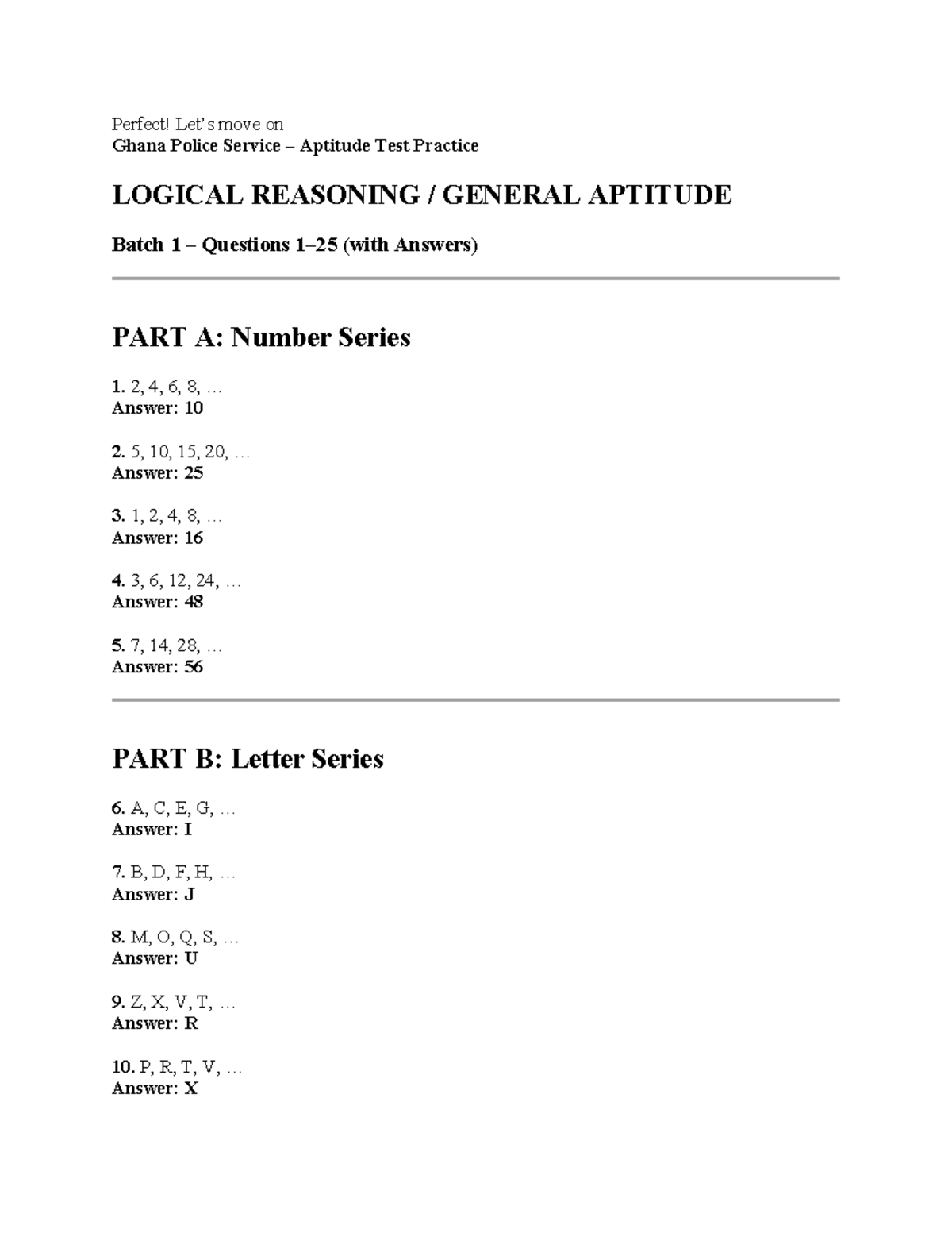 Ghana Police Service Aptitude Test Practice: Logical Reasoning Batch 1 ...