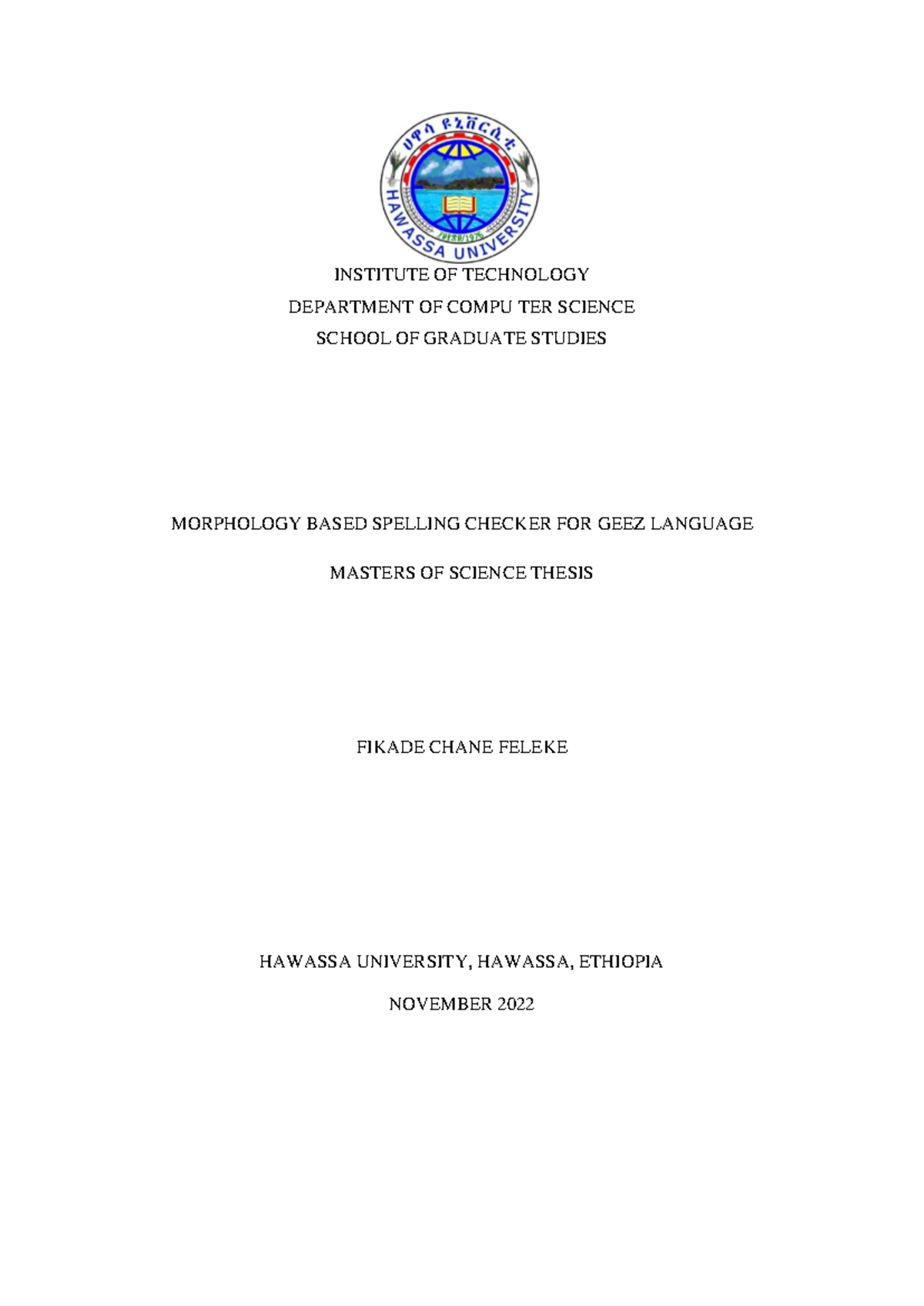 Morphology Based Spelling Checker for Geez Language - MSc Thesis - Studocu