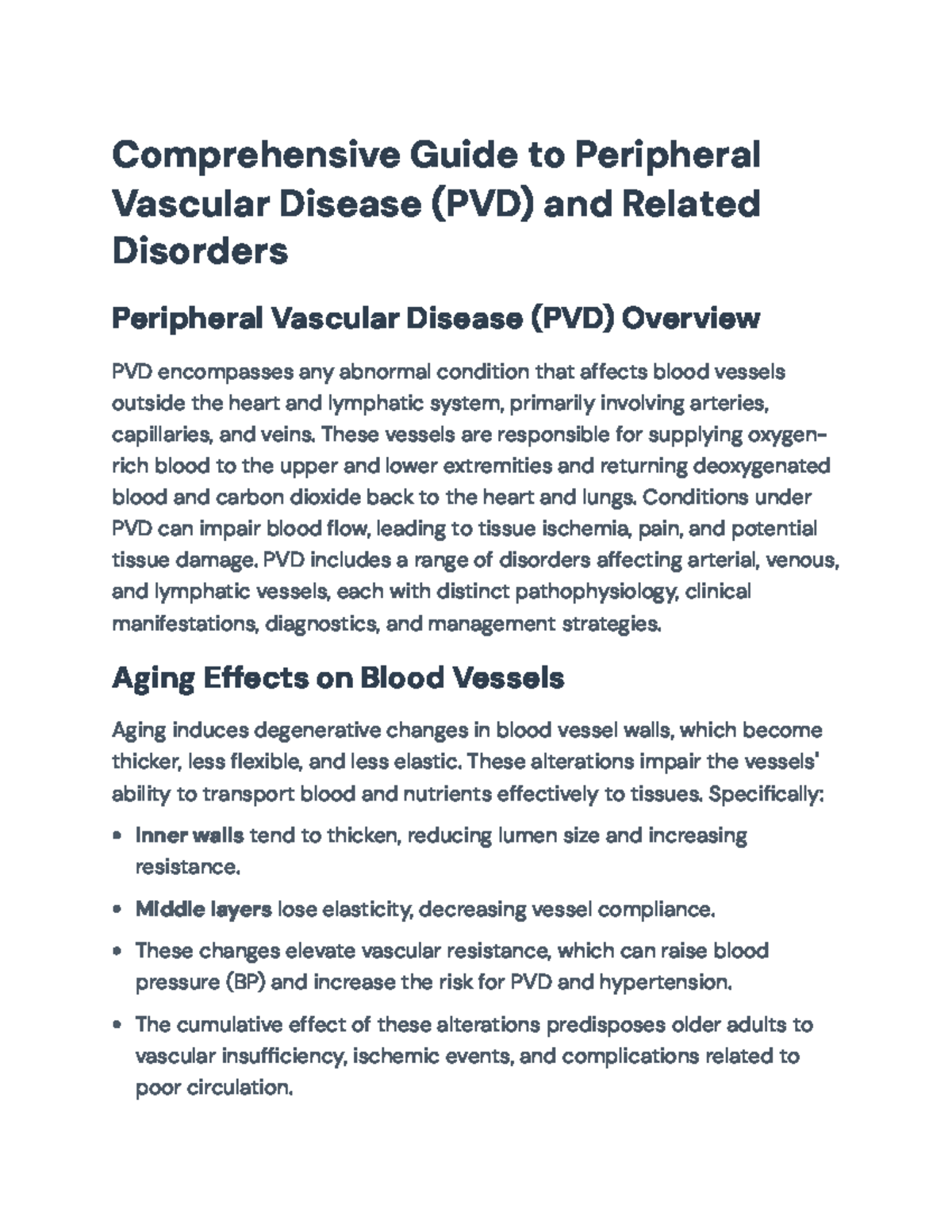 Comprehensive Notes on Peripheral Vascular Disease (PVD) and Related ...