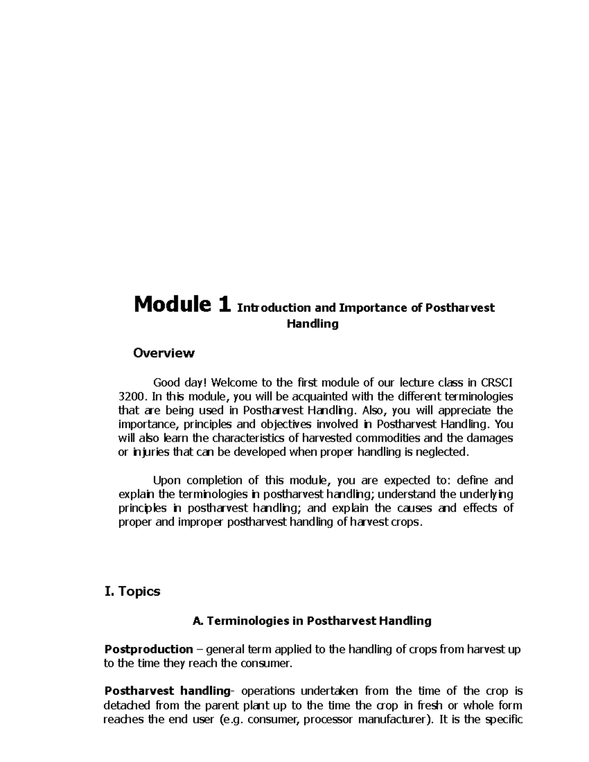 Module 1. Introduction and Importance of Postharvest Handling - Module 1 Introduction and ...
