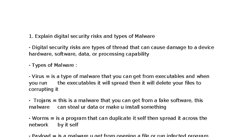 Digital Security Risks & Malware Types: Overview and Safeguards - Studocu