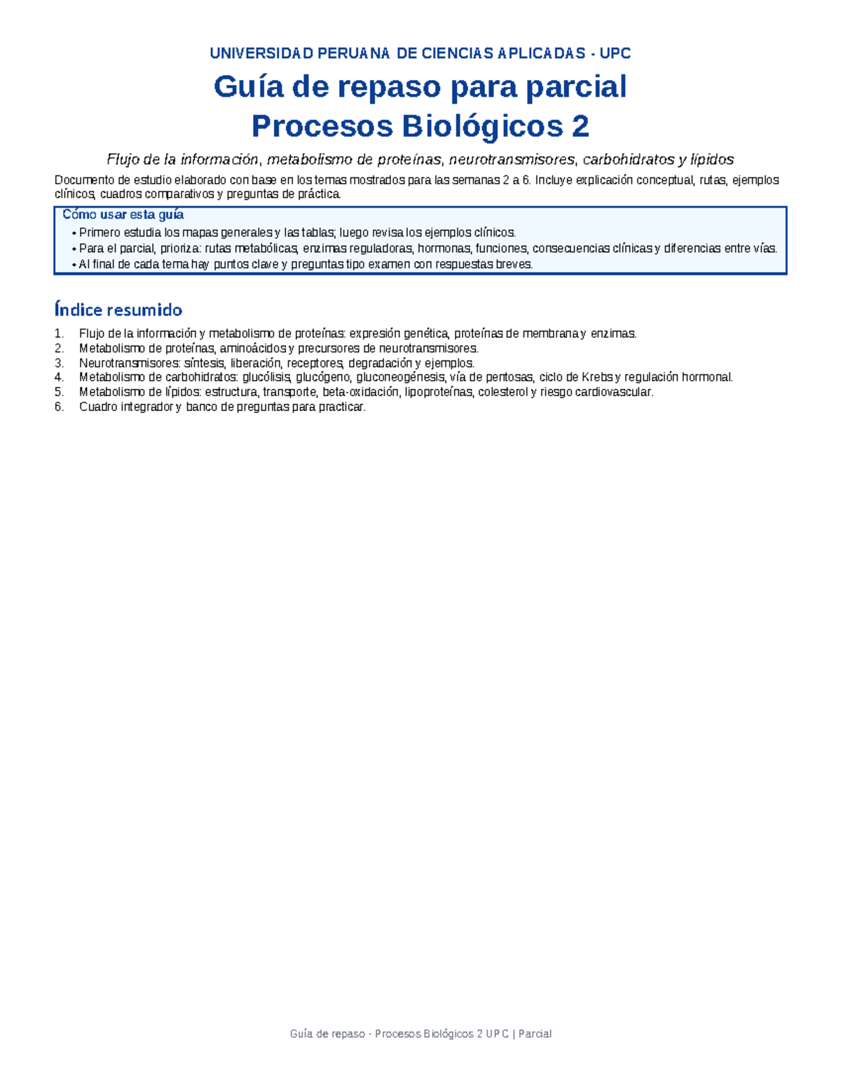 Guía de Repaso para el Parcial de Procesos Biológicos 2 UPC - Studocu