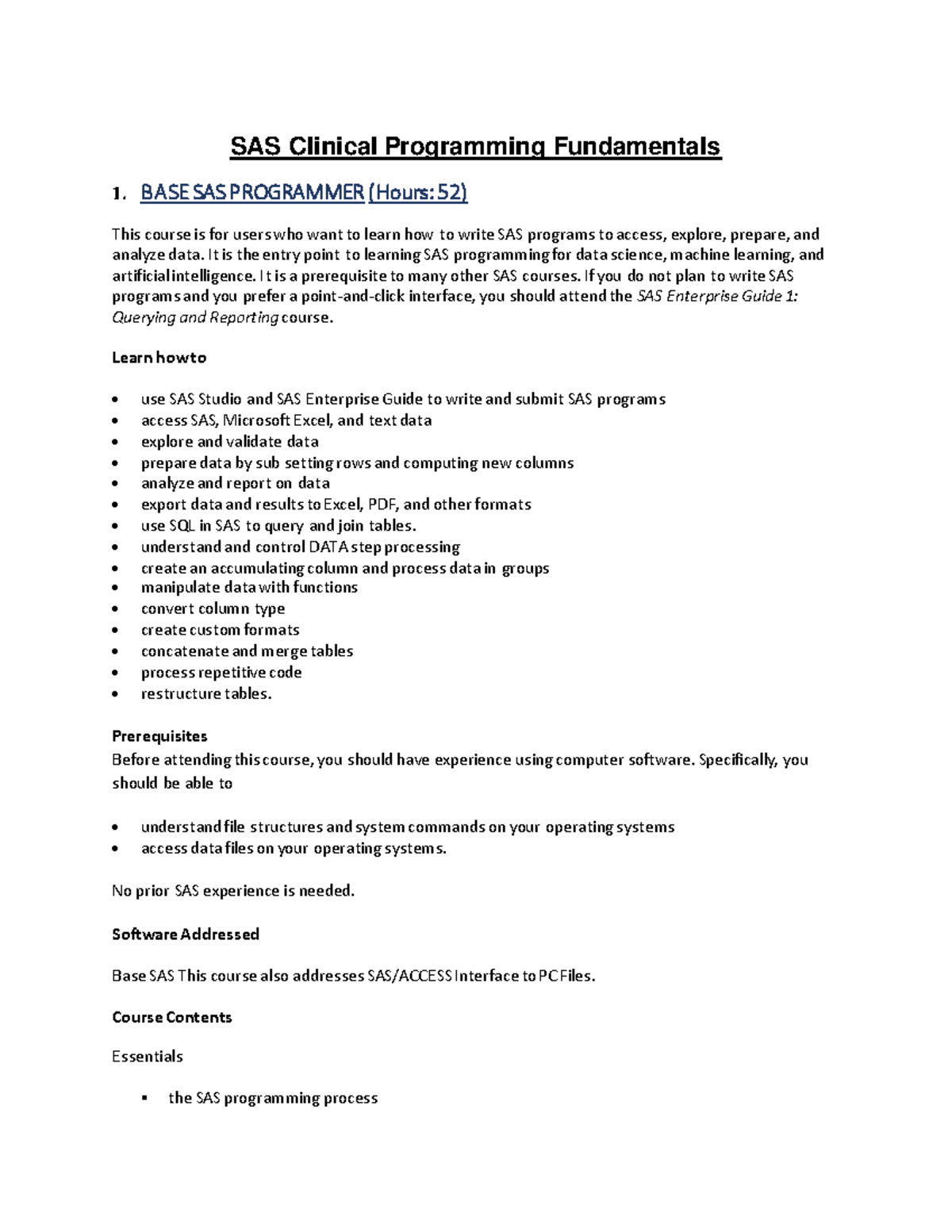 SAS Clinical Programming Fundamentals 1: BASE SAS Programmer Overview ...