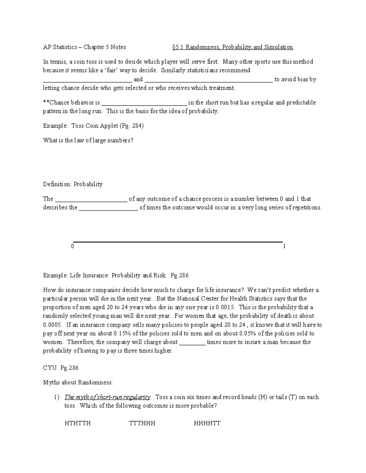AP Statistics Ch5 Notes: Randomness, Probability & Simulation - Studocu