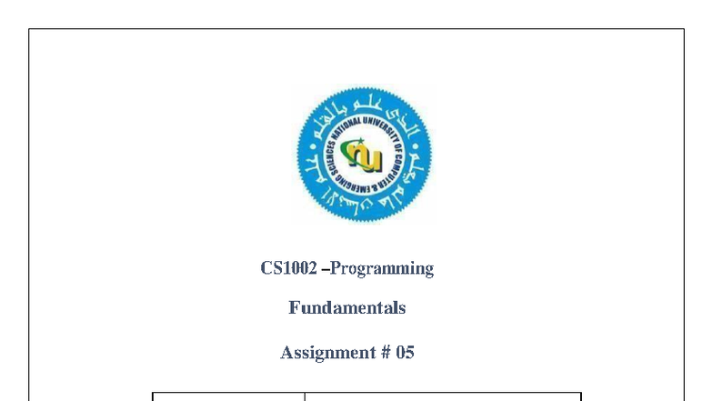 CS1002 Fundamentals Assignment 05 Guidelines & Questions Fall 2023 ...
