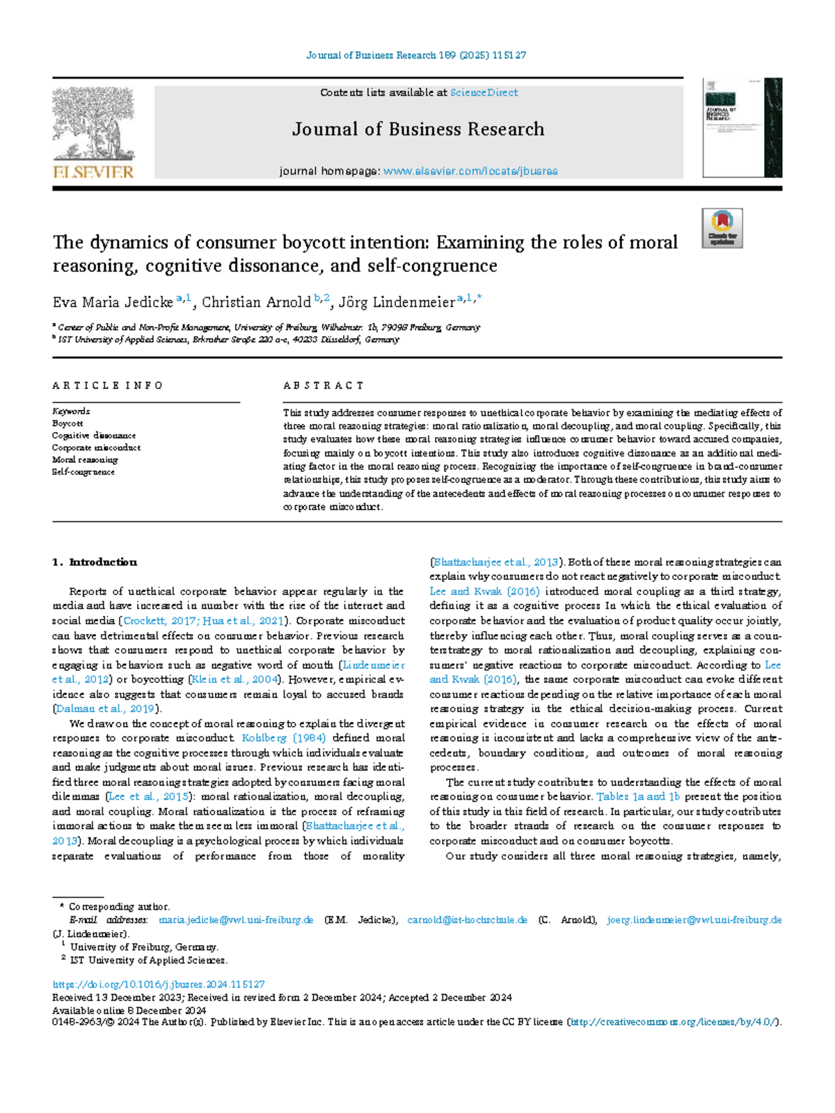 The Dynamics of Consumer Boycott Intention: Moral Reasoning & Cognitive ...