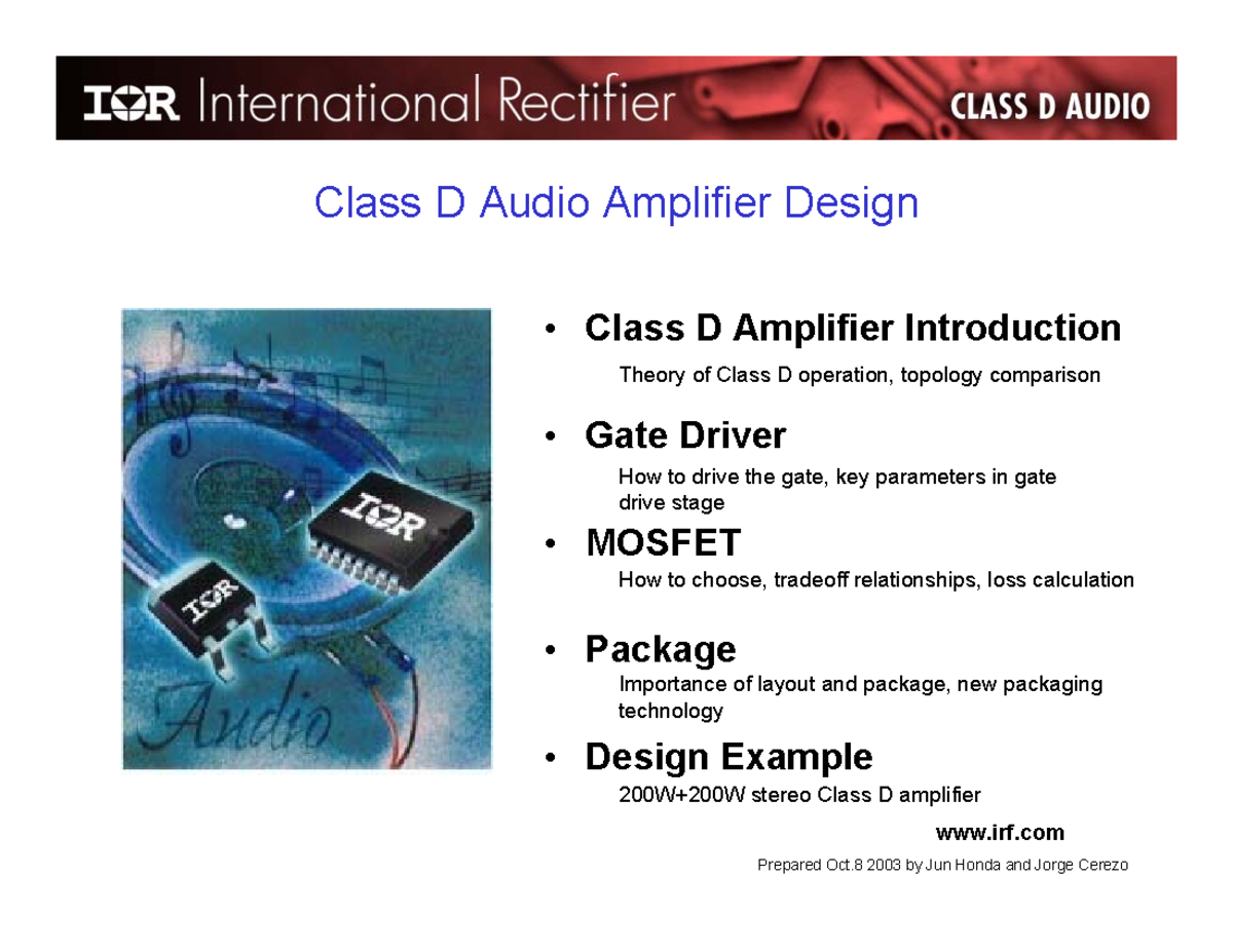 Infineon-Class D audio amplifier design tutorial-Training-v01 00-EN ...
