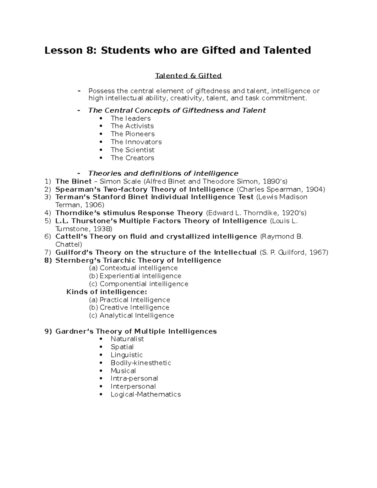 Lesson 8: Characteristics and Theories of Gifted and Talented Students ...