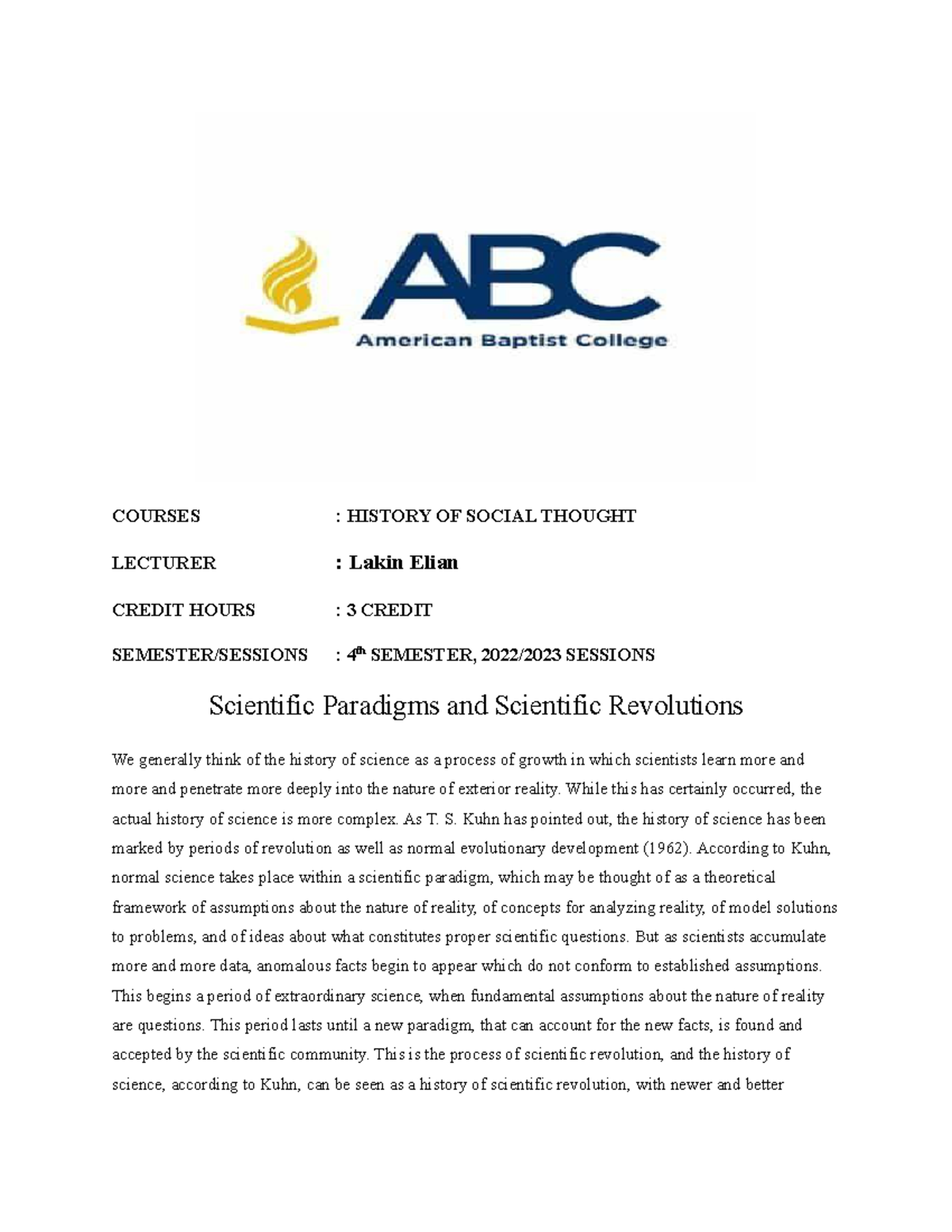 HIST-THOUGHT 4th SEM: Scientific Paradigms & Revolutions Overview - Studocu