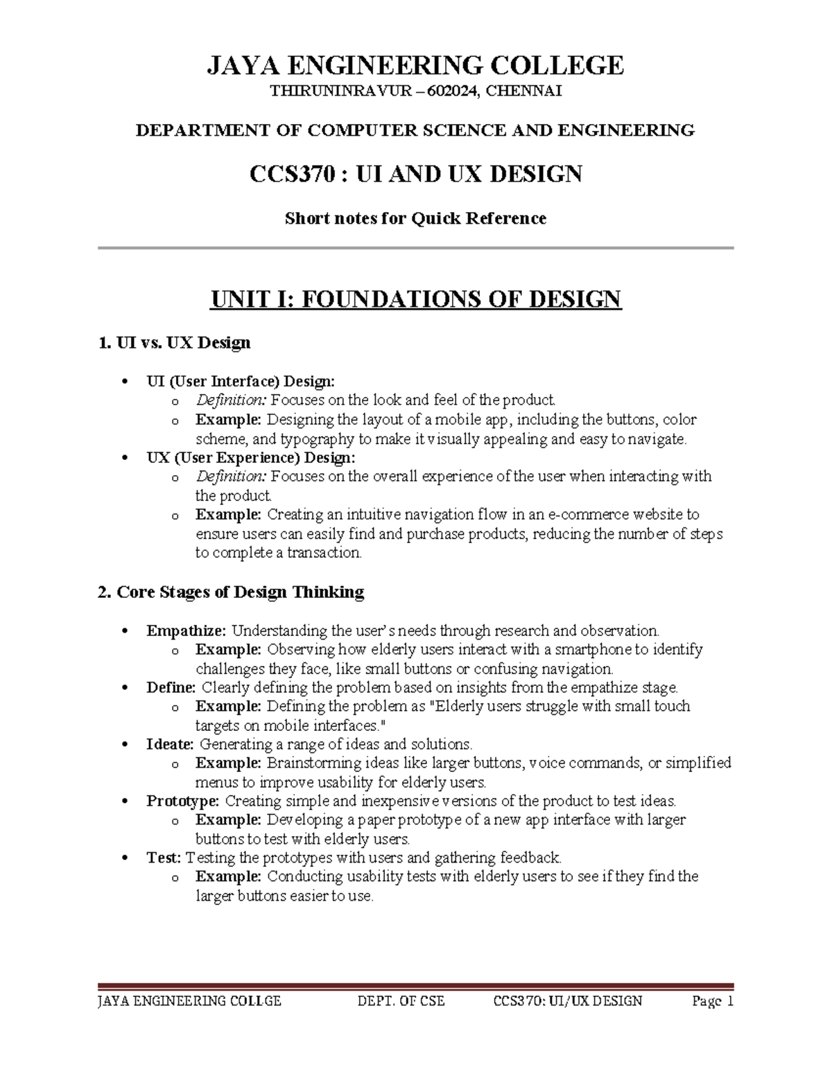 CCS370 - Quick Reference Notes on UI and UX Design Concepts - Studocu