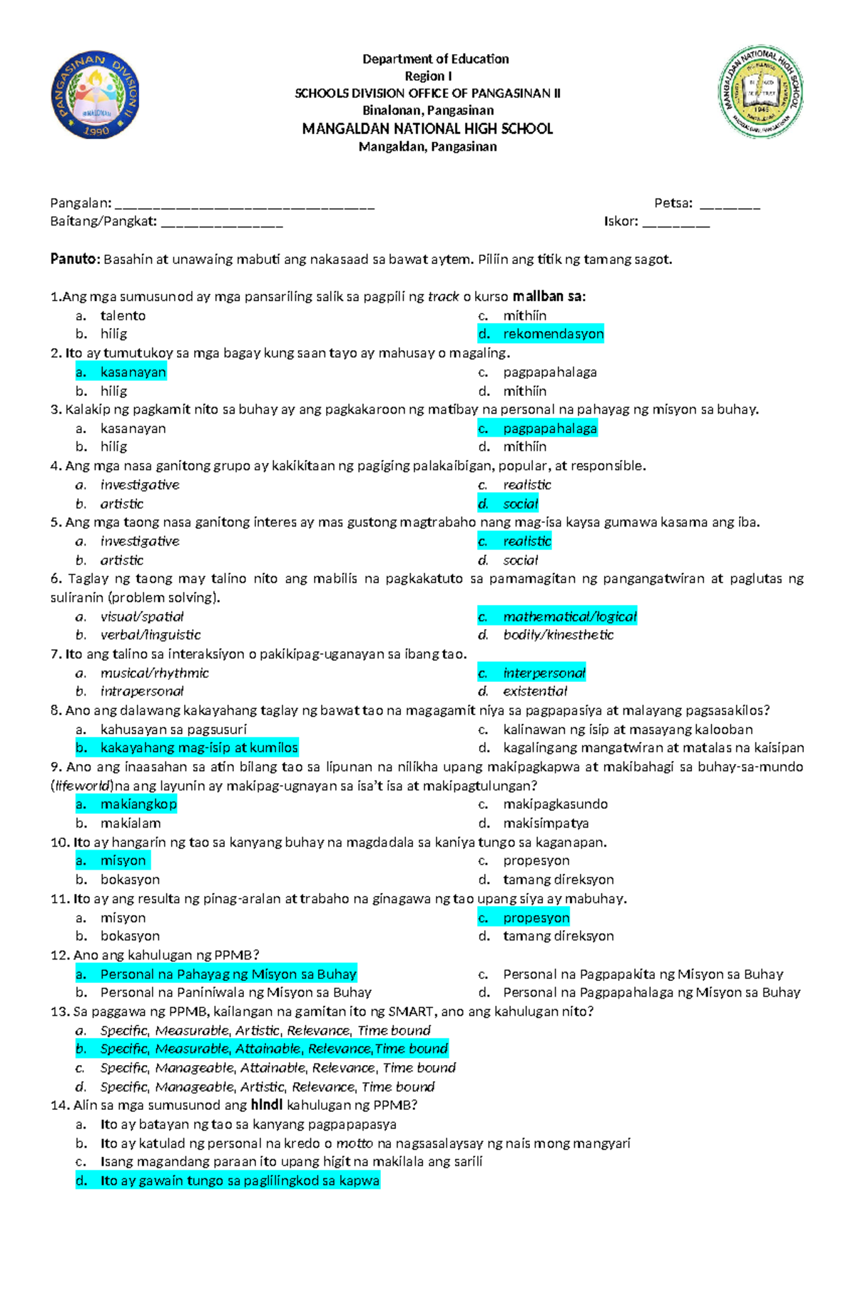 Mahabang Pagsususlit - UNIT TEST FILIPINO - Department of Education ...