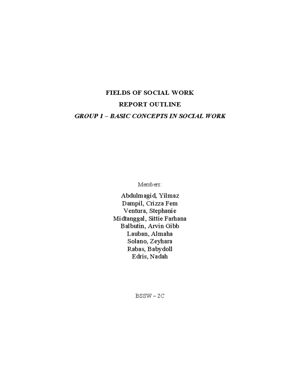 BSSW 2C Final Exam: Fields of Social Work Report Outline - Studocu