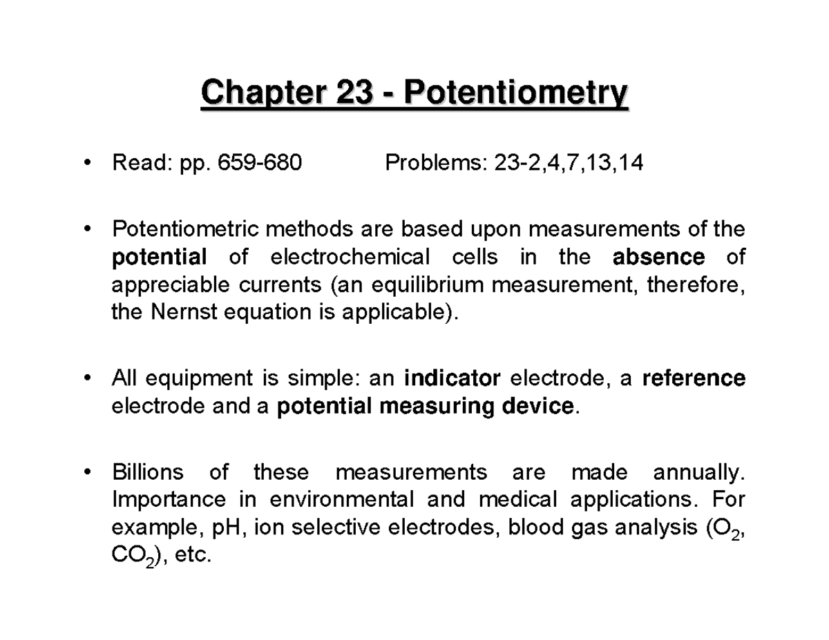 Chapter 23 - Potentiometry: Principles and Applications - Studocu