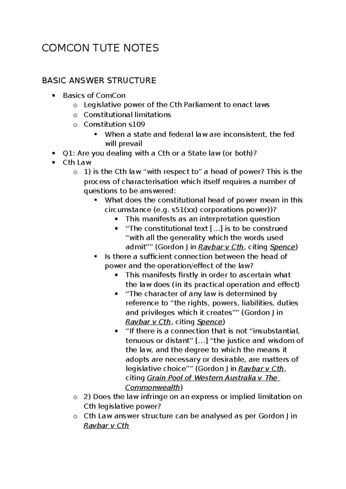 COMCON TUTE NOTES: Understanding Legislative Power and Structure - Studocu