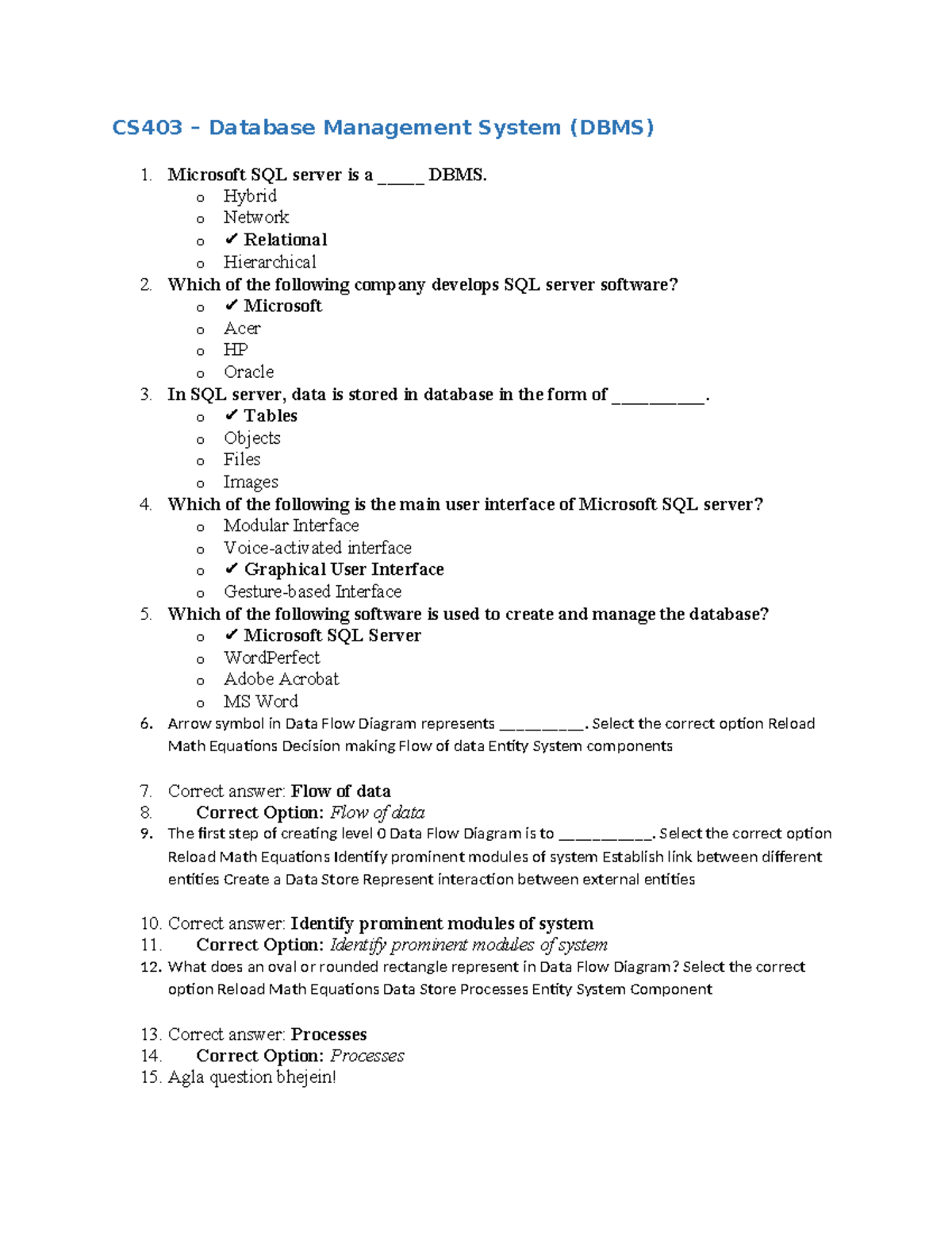 CS403 Database Management System (DBMS) Quiz Notes - Studocu