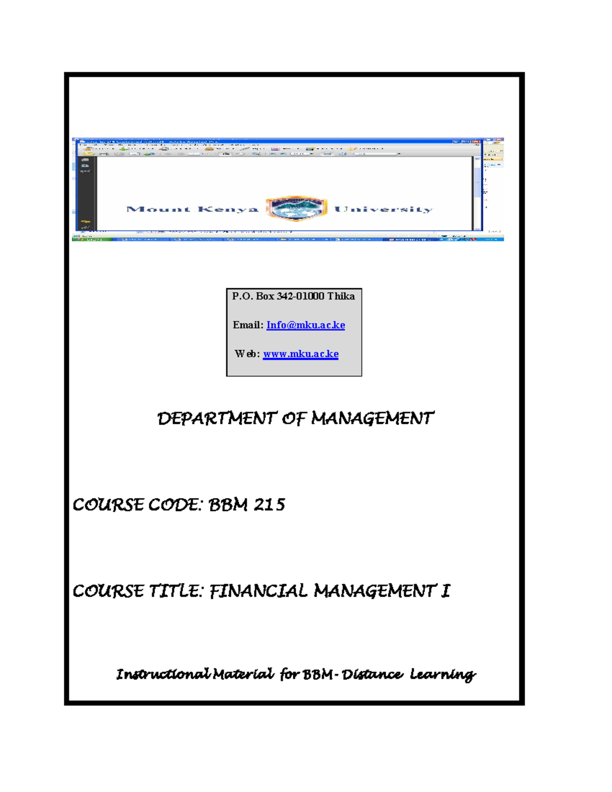 BBM 215 Financial Management I: Comprehensive Course Outline and Notes ...