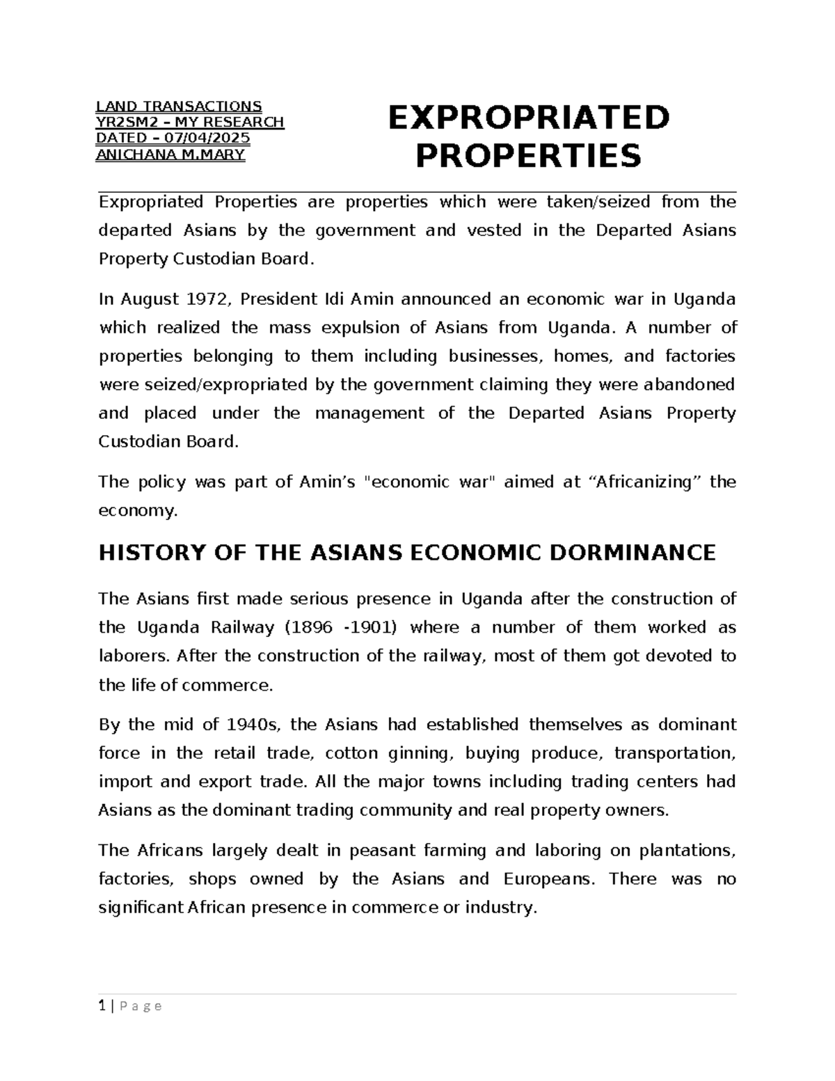 Expropriated Properties: A Study on the Assets of Departed Asians ...