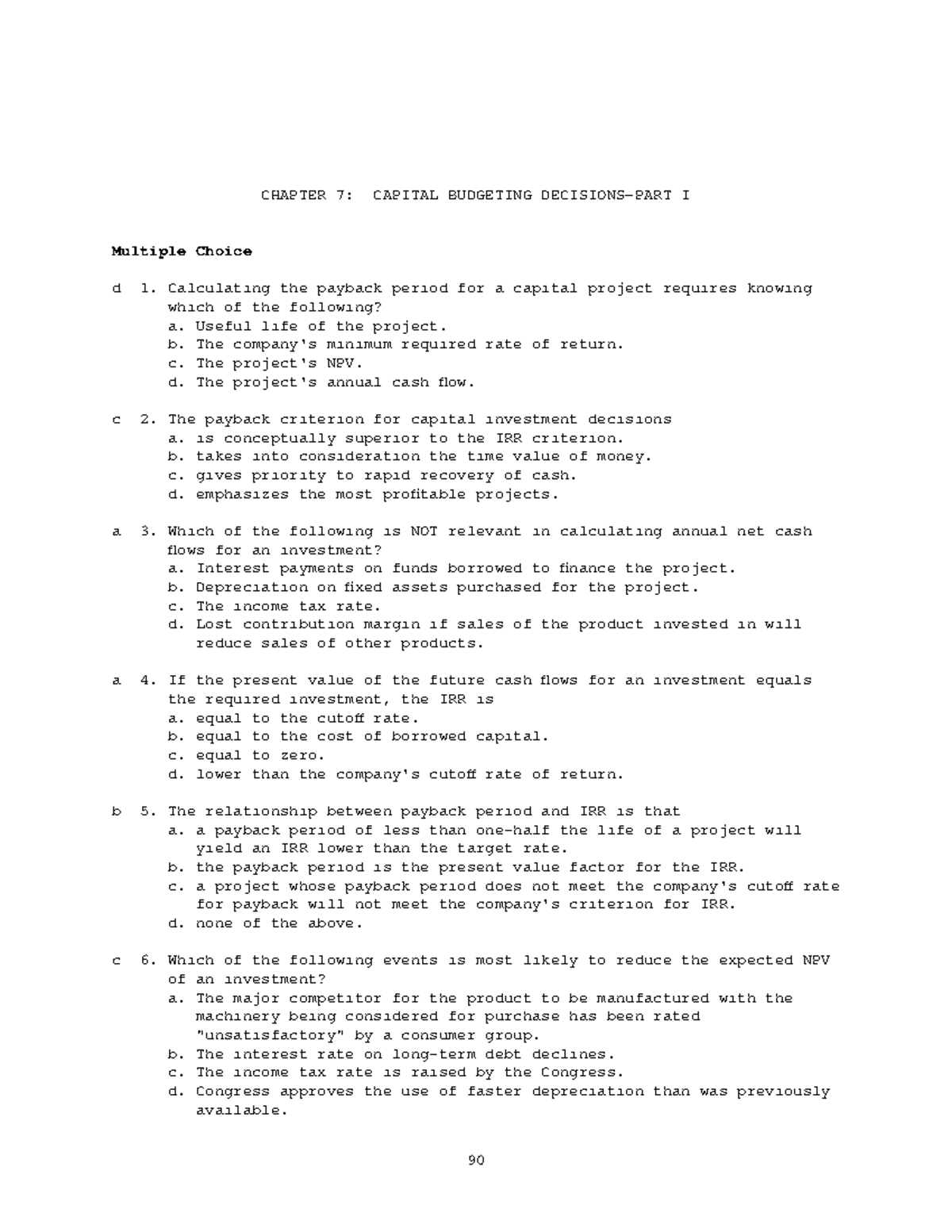 Capital Budgeting Decisions: MCQs & Problem Solutions - Part 1 - Studocu