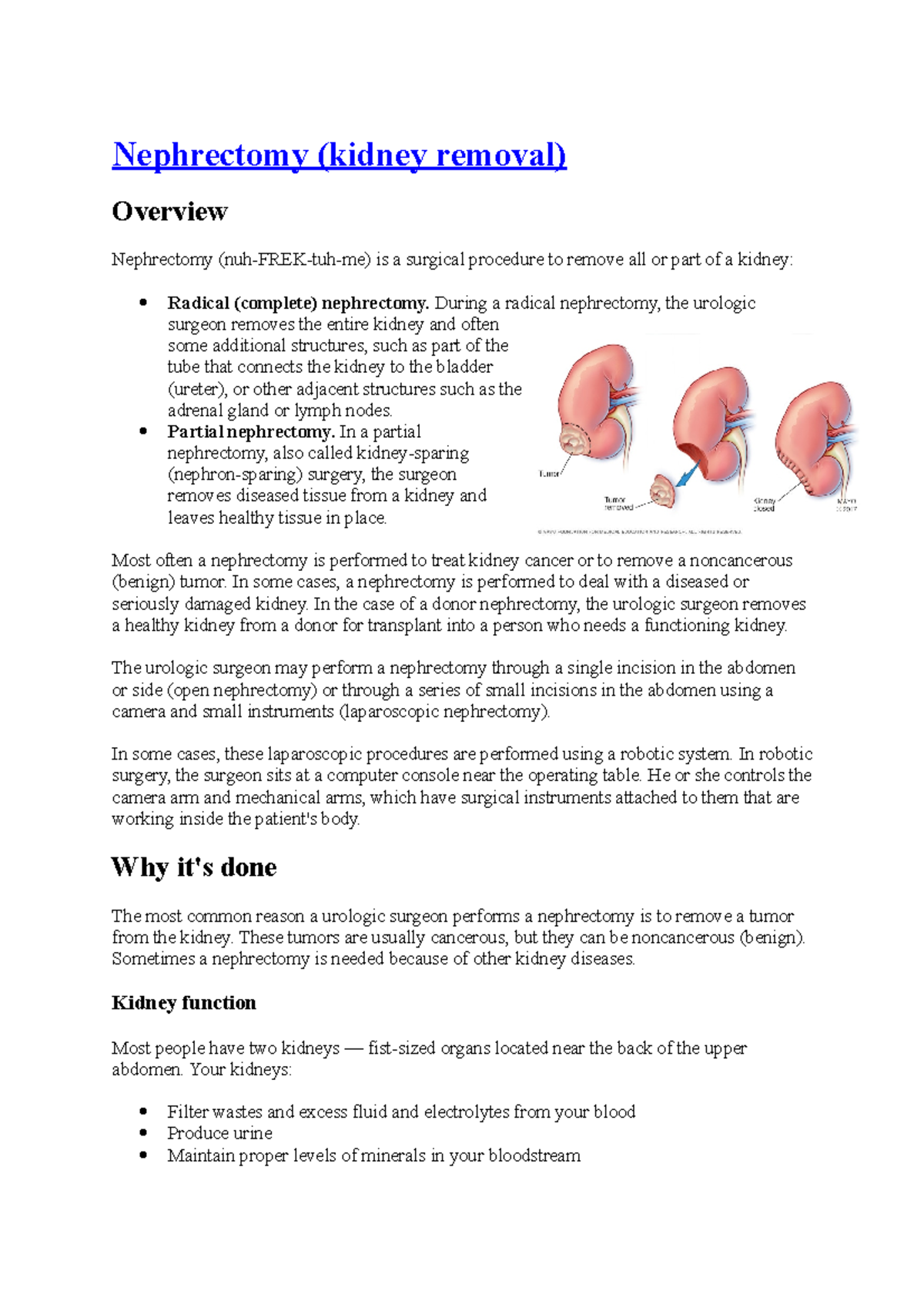 Nephrectomy (Surgical Kidney Removal): Study Notes and Overview - Studocu