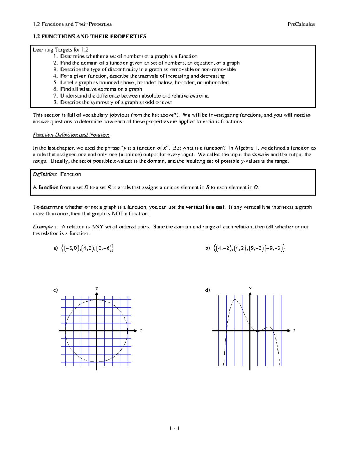 Precalc - Chapter 1B Notes - 1 Functions and Their Properties ...