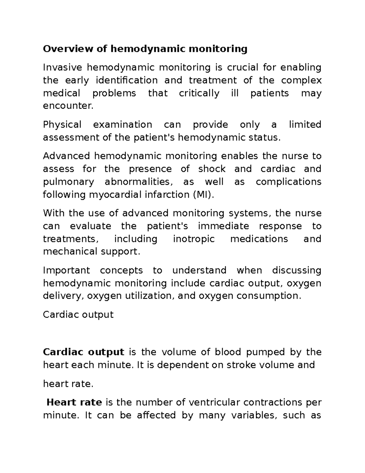 HEM 101: Overview of Invasive Hemodynamic Monitoring Techniques - Studocu