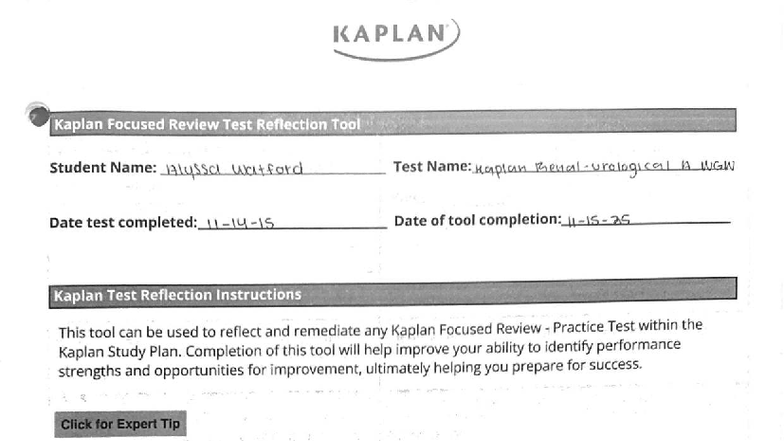 Kaplan A WGW Focused Review Test Reflection Tool - Studocu