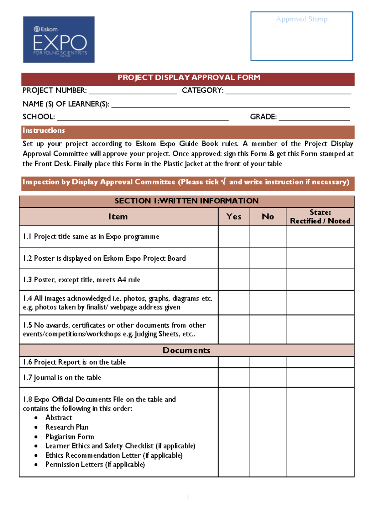 Eskom Expo Project Display Approval Form - 74873 CF4 - Studocu