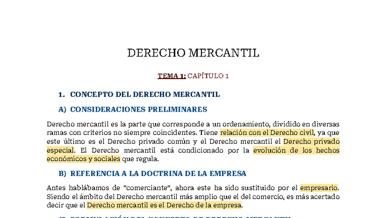 DERECHO MERCANTIL TEMA 1: CONCEPTOS Y FUNDAMENTOS DEL DERECHO MERCANTIL - Studocu