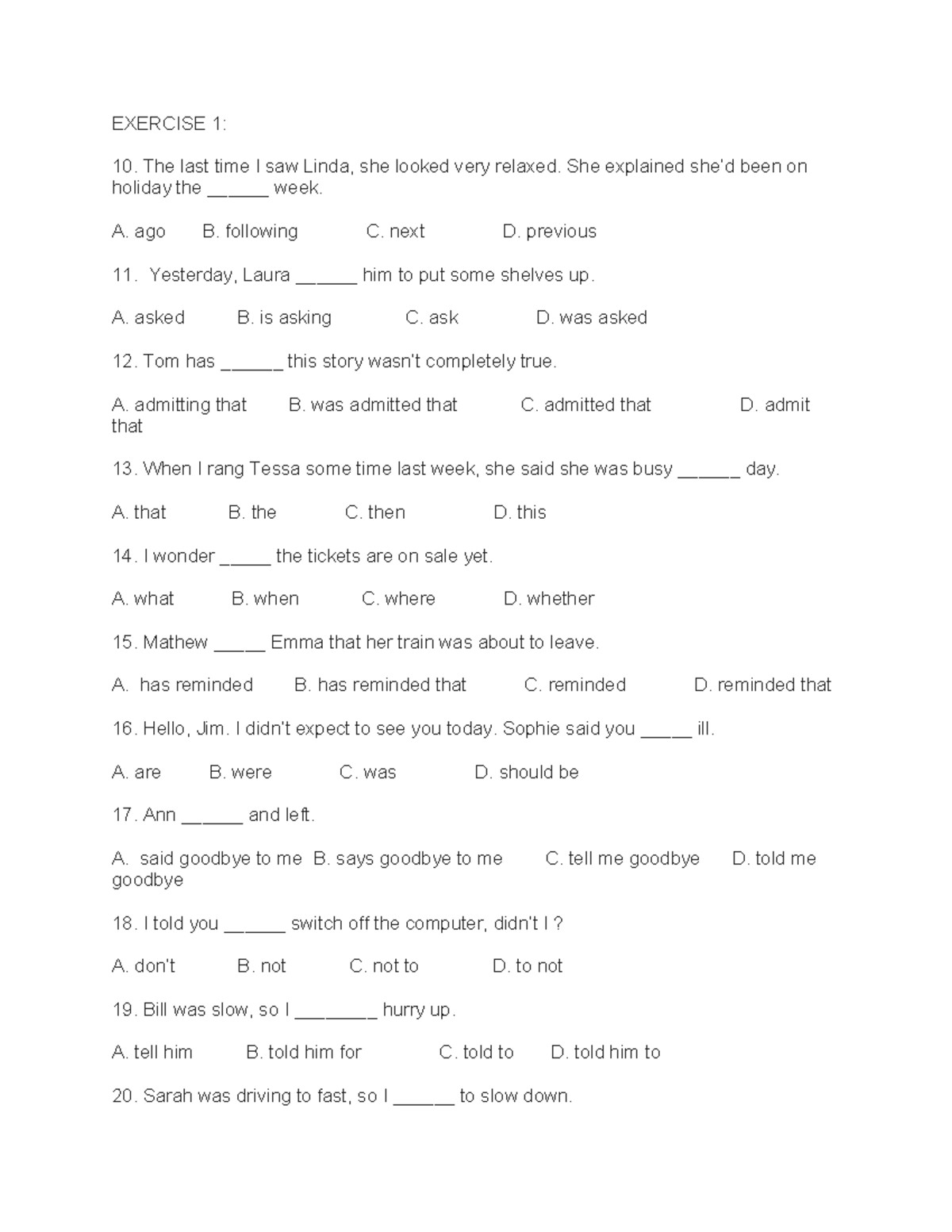 Exercise 1: Grammar Practice and Exercises for Review - Studocu