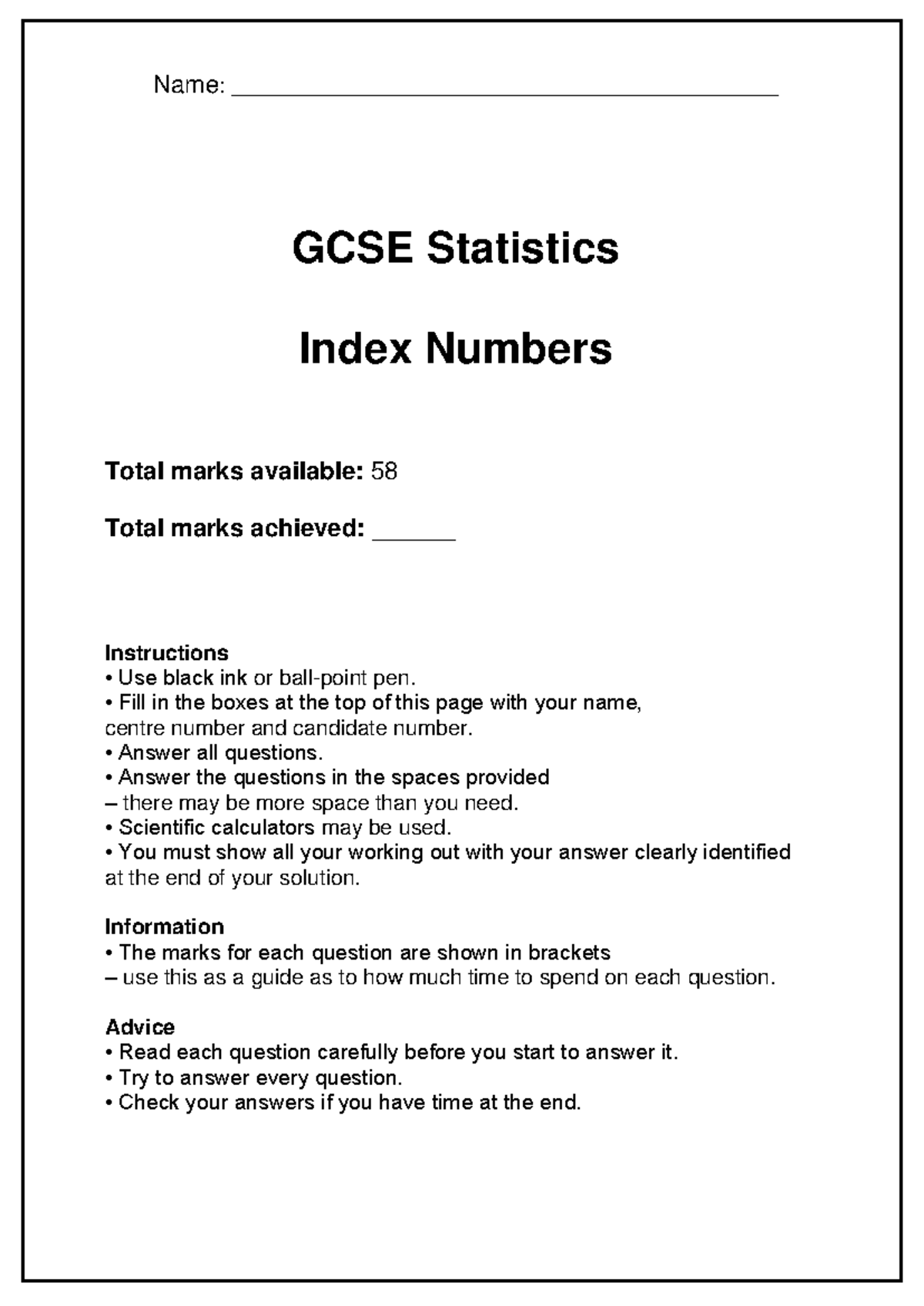 GCSE Stats: Understanding Index Numbers & Price Calculations - Studocu