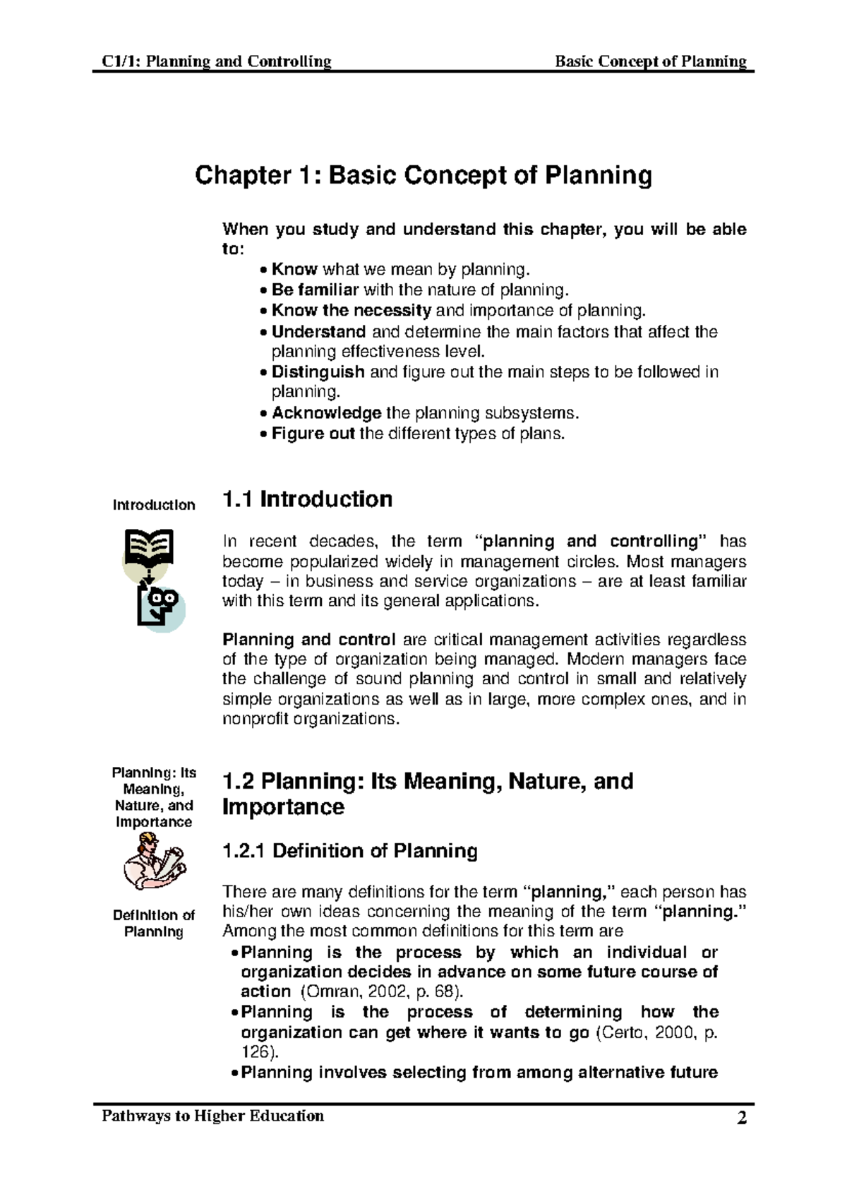 Planning Chapter 1 - Lecture note - Chapter 1: Basic Concept of ...