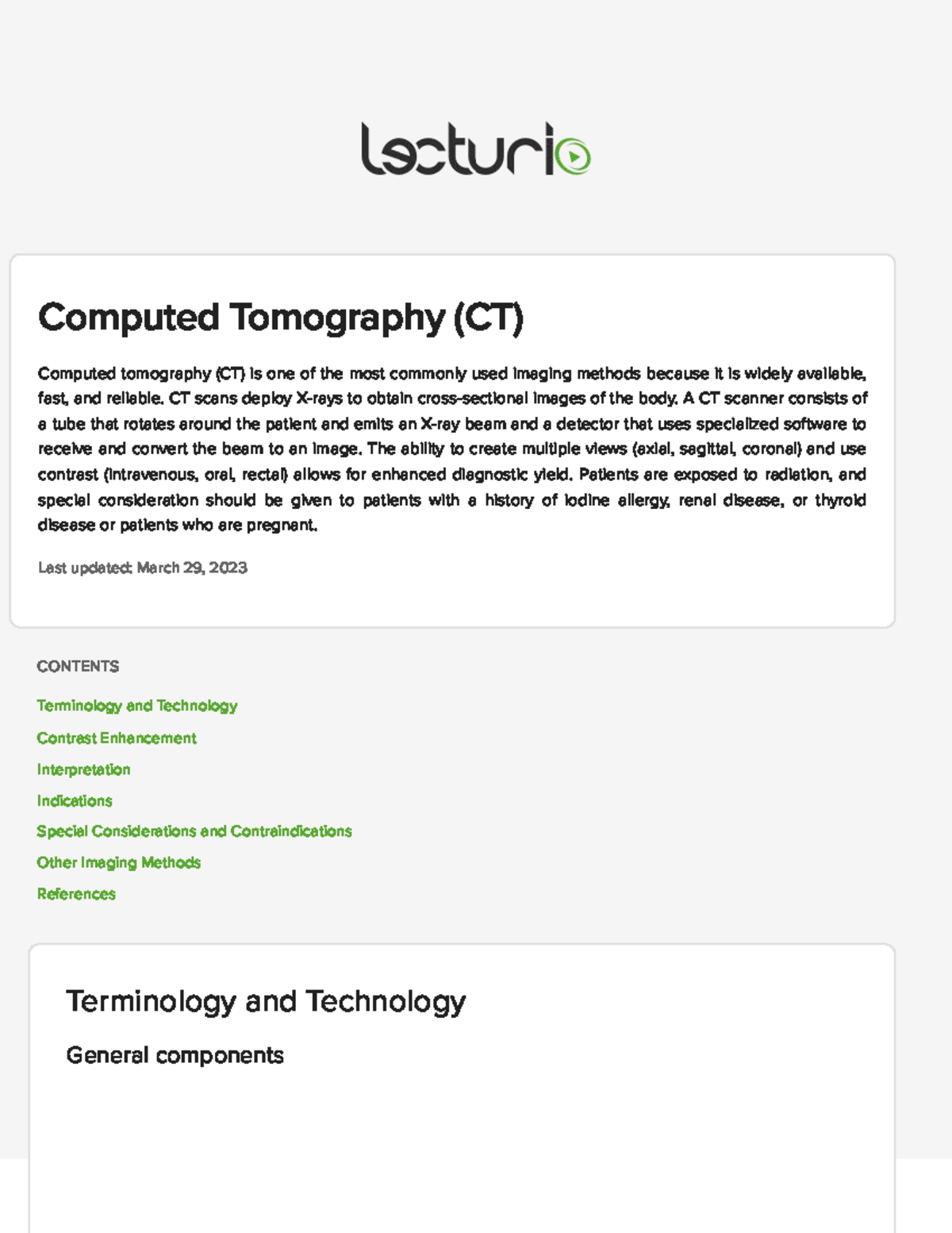 CT Scan Overview: Technology, Indications, and Considerations - Studocu