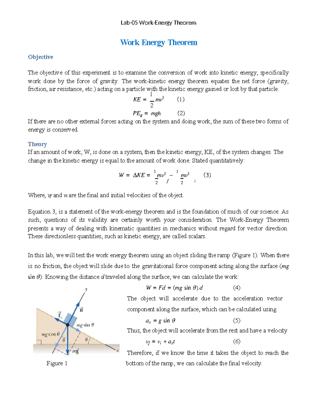 Lab-05: Work-Energy Theorem Experiment and Analysis - Studocu