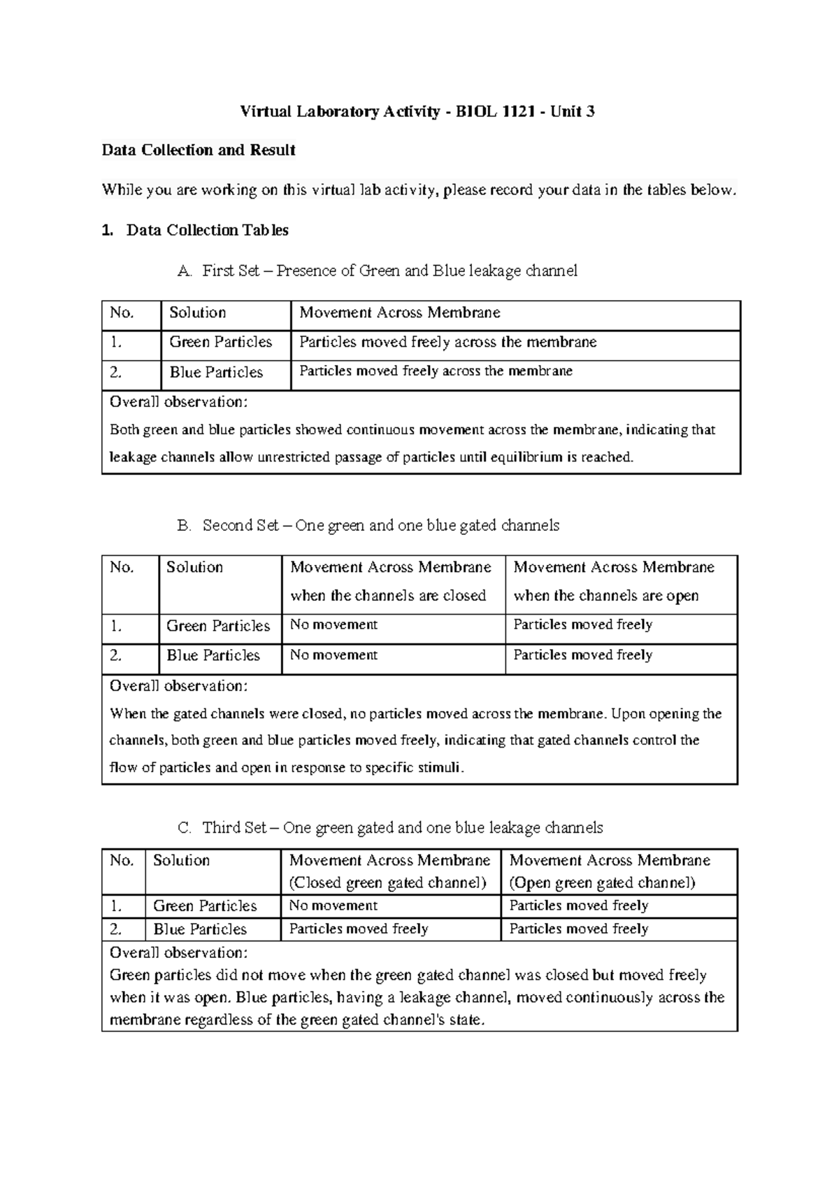 Virtual Lab Assignment - BIOL 1121 - Unit 3 and Unit 5 Overview - Studocu