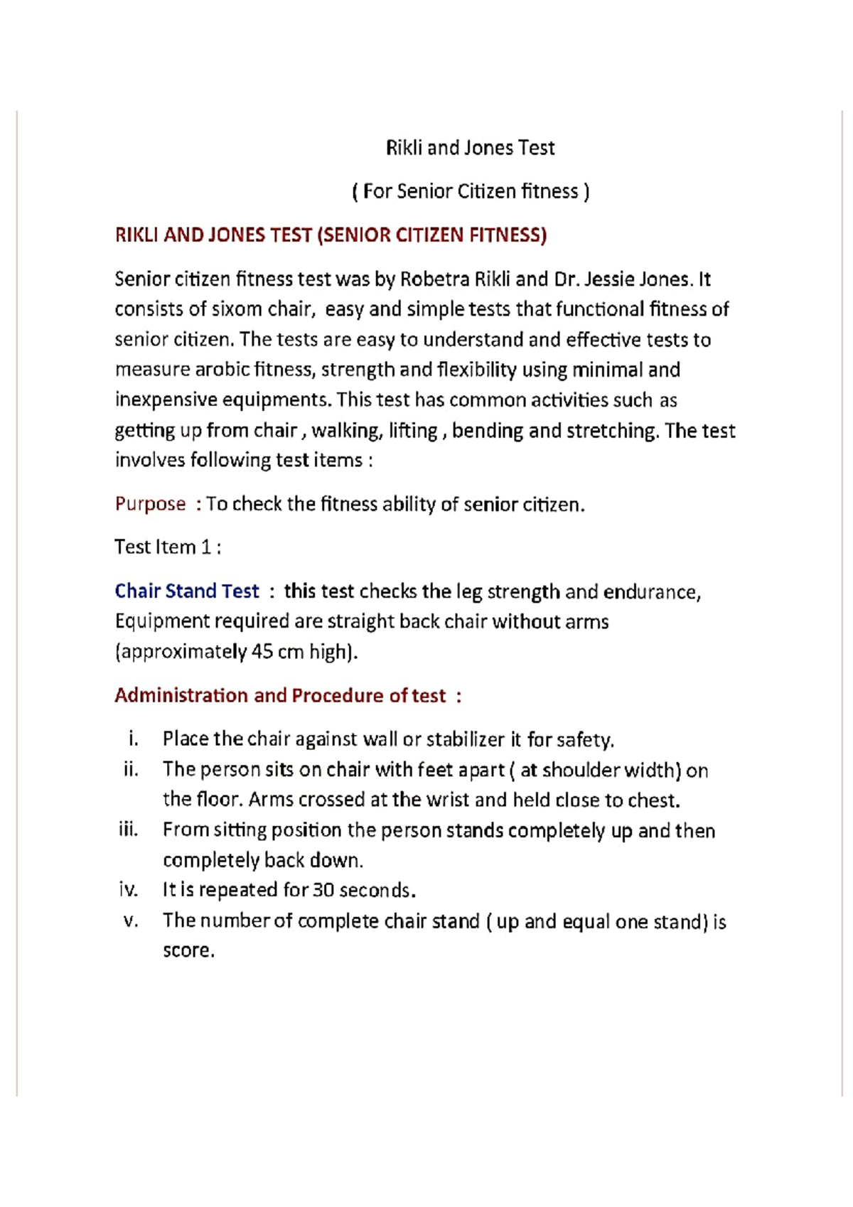 Rikli and Jones Test for Senior Citizen Fitness (RIKLI AND JONES TEST ...
