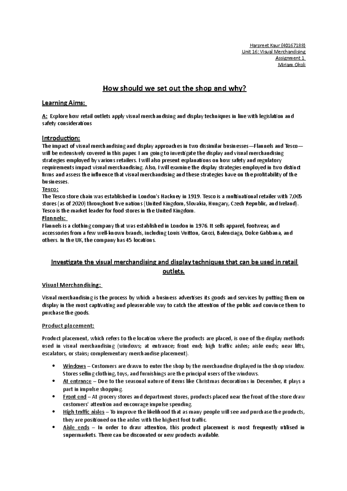 Unit 16: Visual Merchandising - Assignment 1 Analysis of Strategies - Studocu