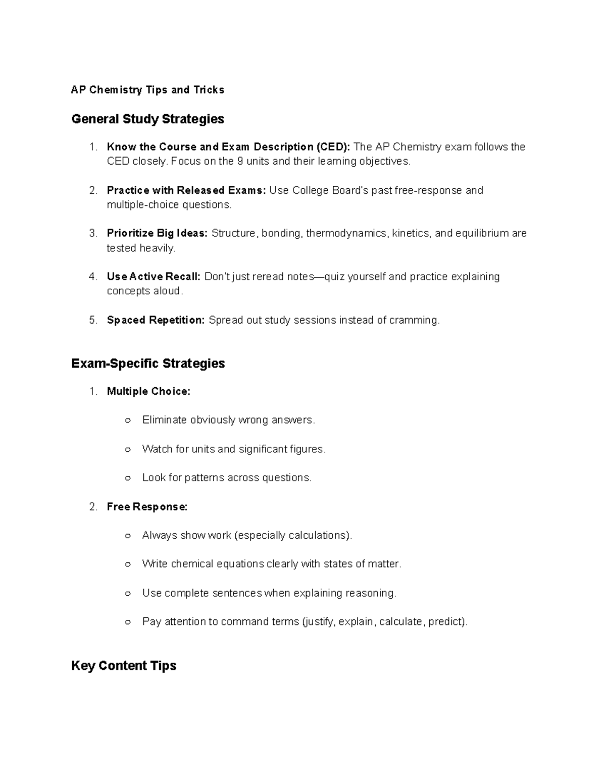 AP Chemistry Study Strategies: Tips for Success on the Exam - Studocu