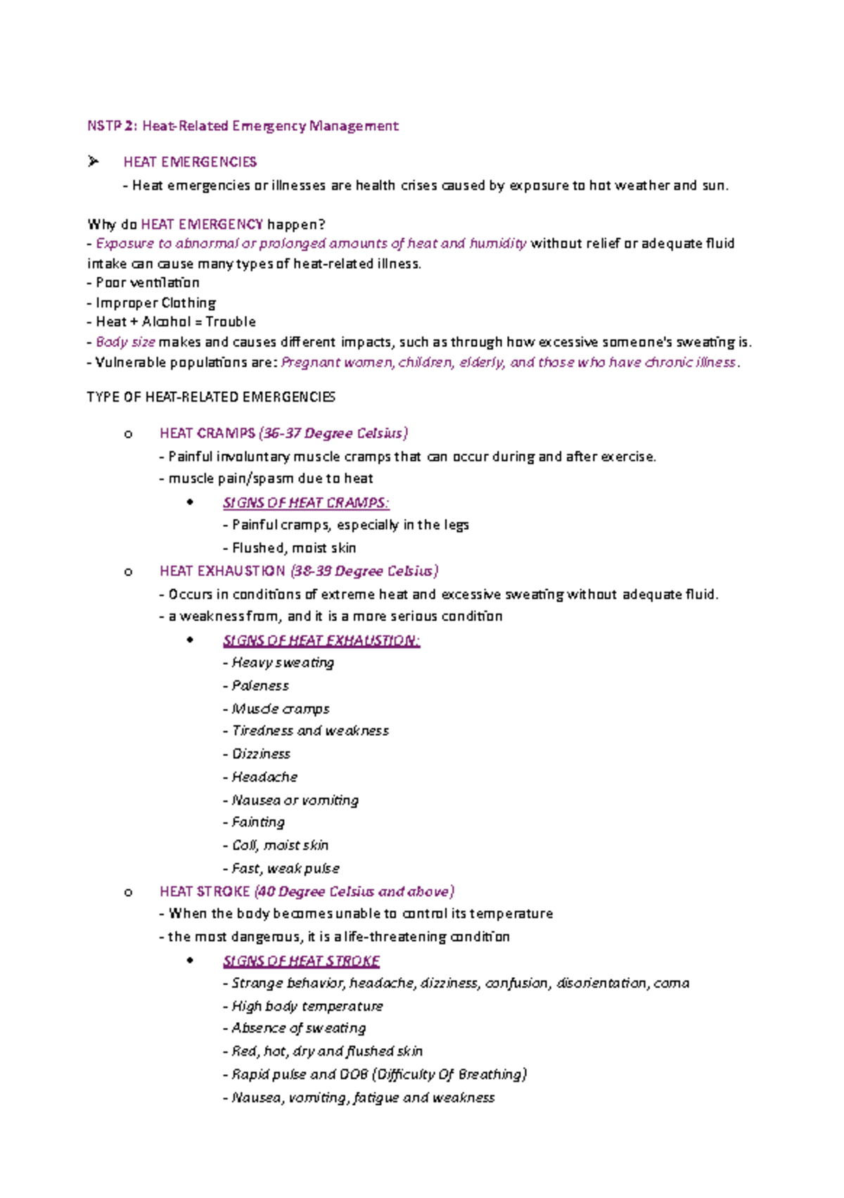 NSTP 2: Heat Emergencies and First Aid Management Guide - Studocu