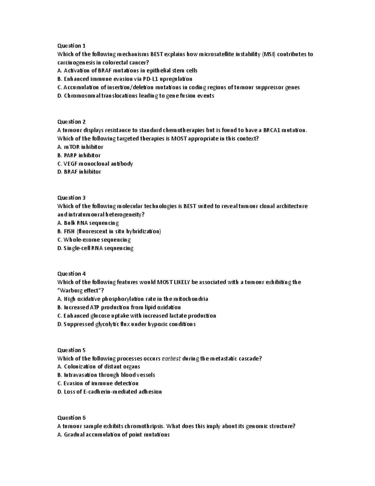 Cancer Practice Questions: Mechanisms, Therapies, and Tumor Biology ...