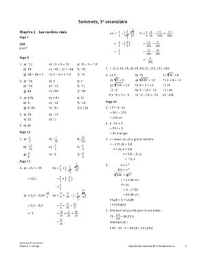 Sommets, 3e secondaire - Chapitre 3: Relations et Fonctions - Studocu
