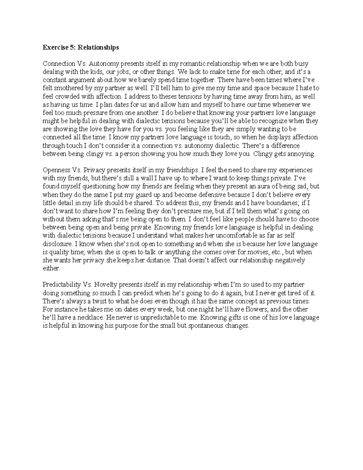 Exercise 5: Relationships - Connection vs. Autonomy Dynamics - Studocu
