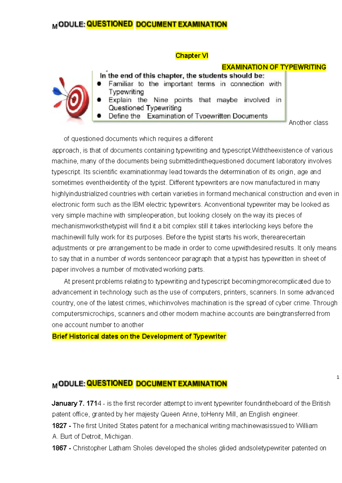 Chapter VI: Examination of Typewriting and Typescript Analysis - Studocu