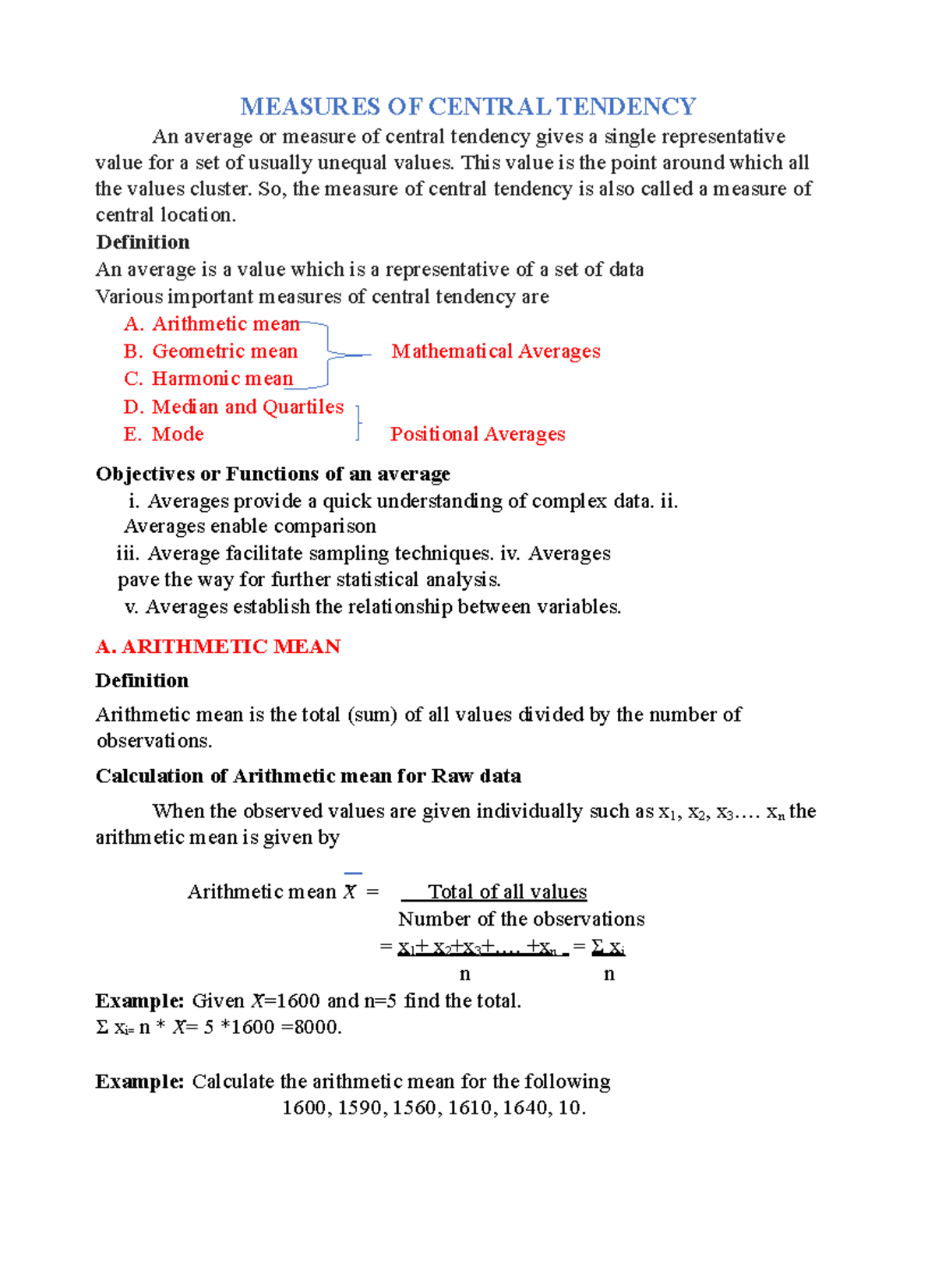 18BGE14A-U3 - Measures of Central Tendency: A Comprehensive Guide - Studocu
