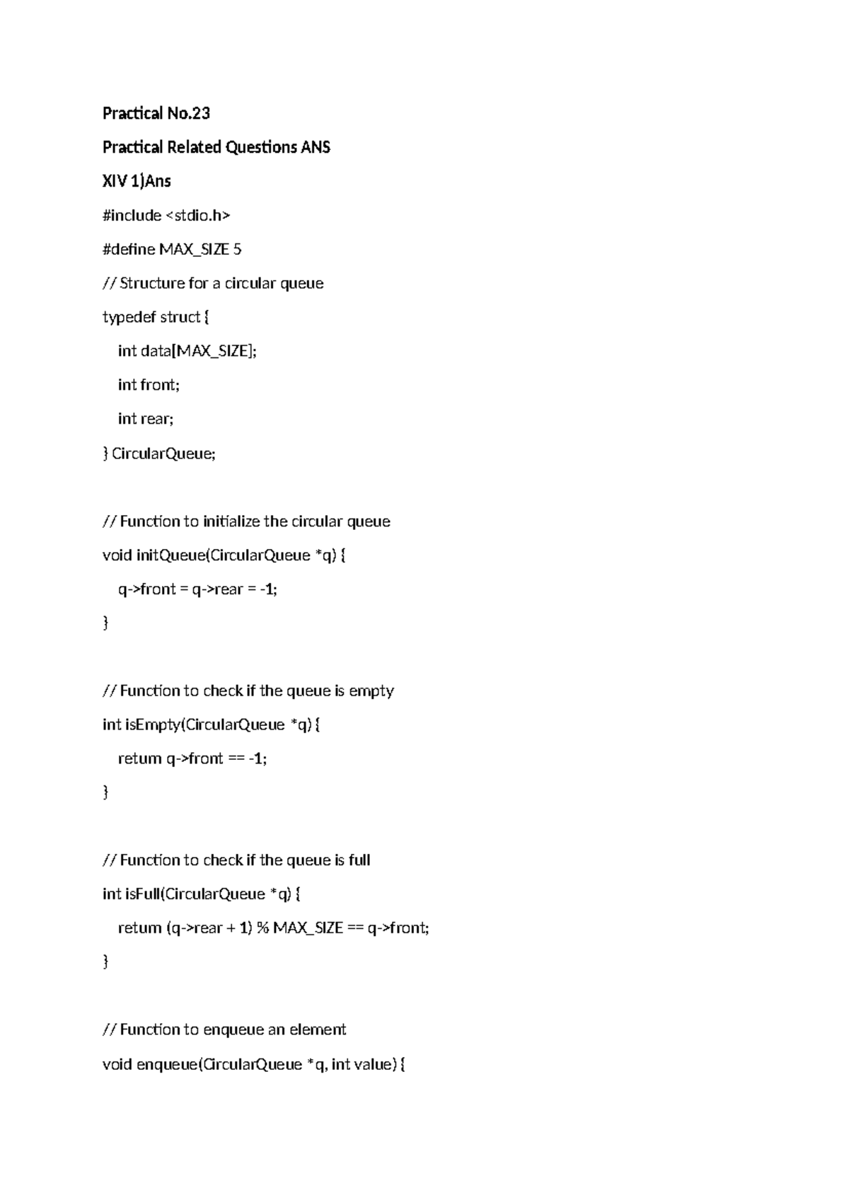DSU Practical No.23: Circular Queue Operations and Implementation - Studocu