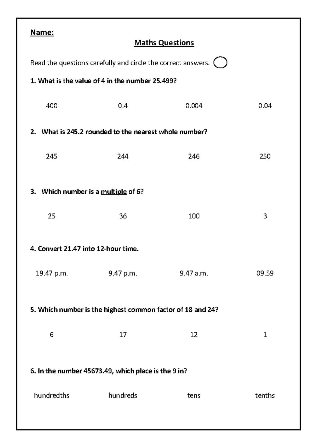 W13M - Maths Practice Test Questions and Answers - Studocu