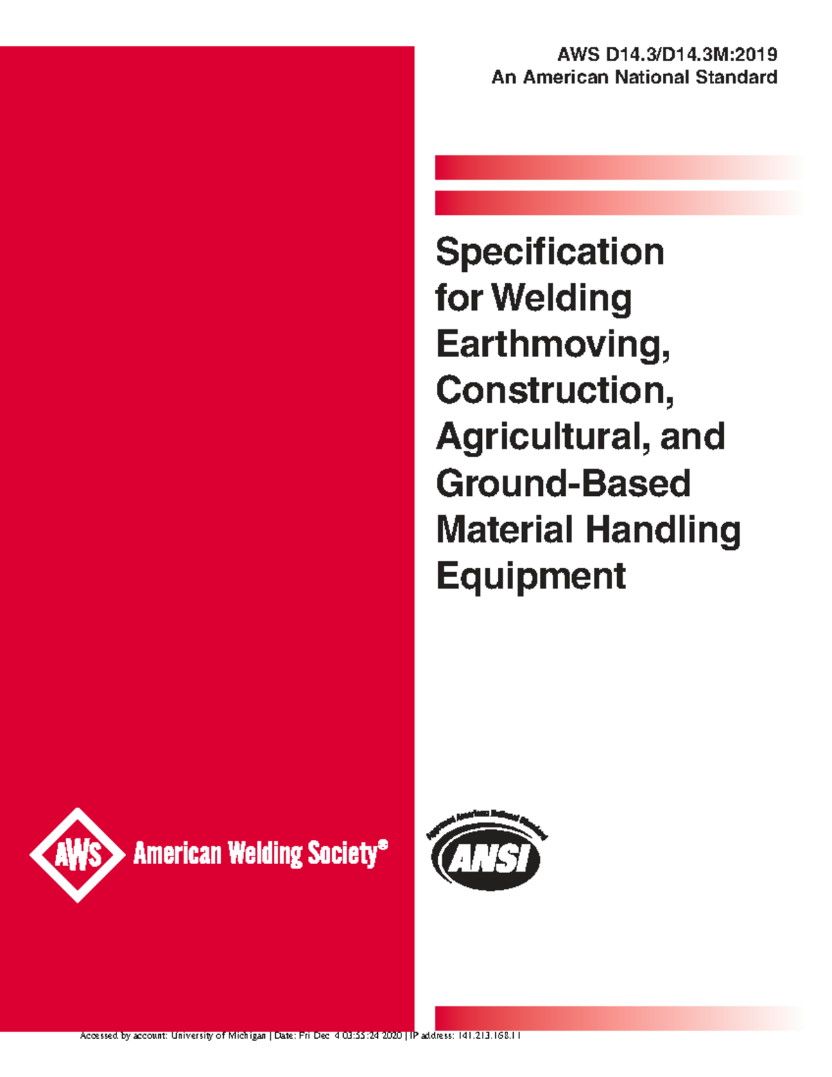 AWS D14.3-2019 Specification for Welding Earthmoving Equipment ...