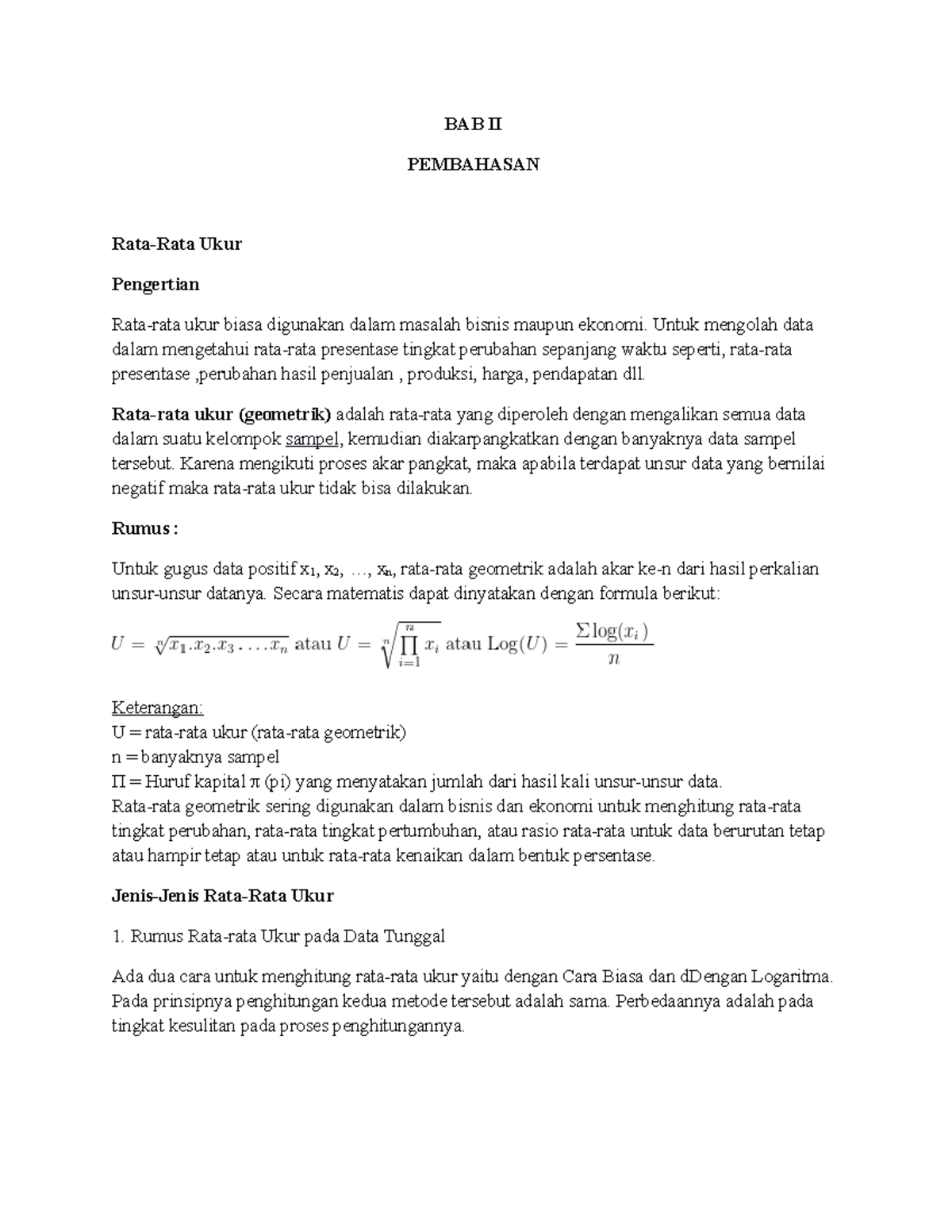 Rata-rata Ukur dalam Bisnis dan Ekonomi: Penjelasan dan Rumus - Studocu
